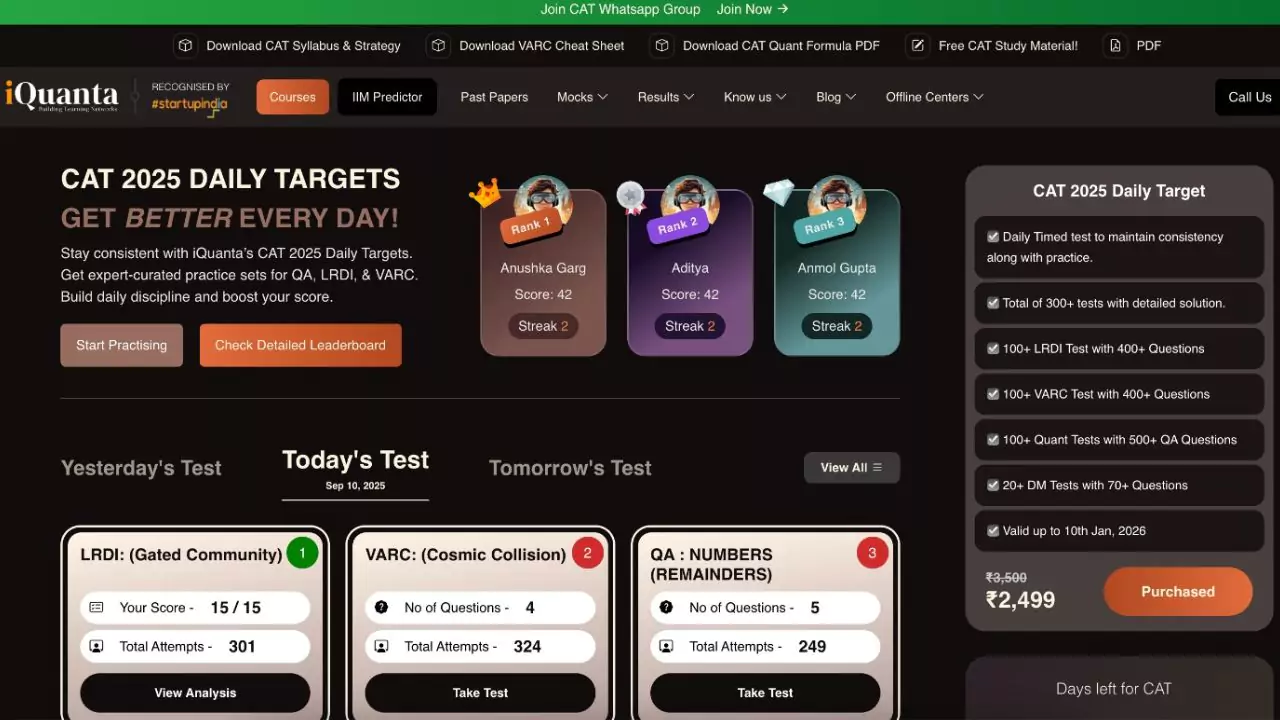 CAT 2026 Daily Targets | Daily QA, LRDI, VARC Practice by iQuanta